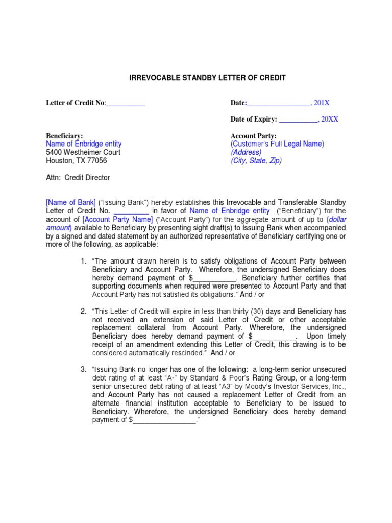 Letter of Credit Template | PDF | Letter Of Credit | Credit