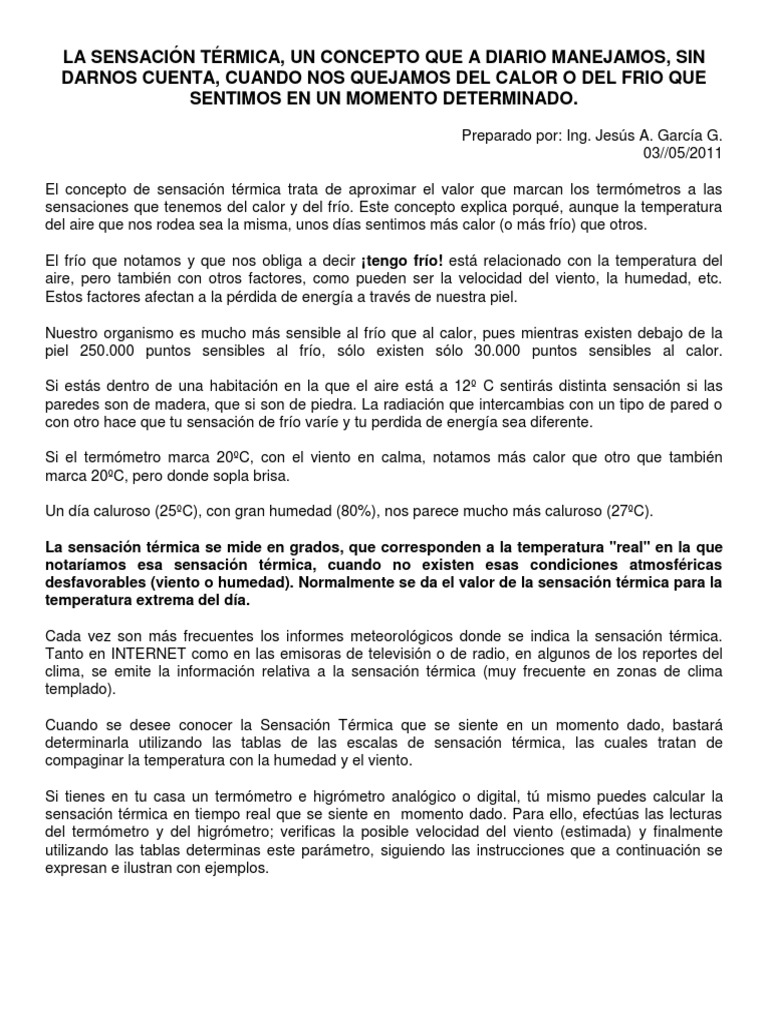 Sensación Térmica | PDF | Temperatura | Calor
