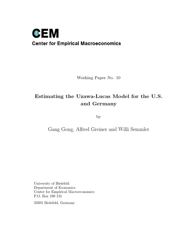 Estimating The Uzawa-Lucas Model For The U.S. and Germany: Gang Gong ...