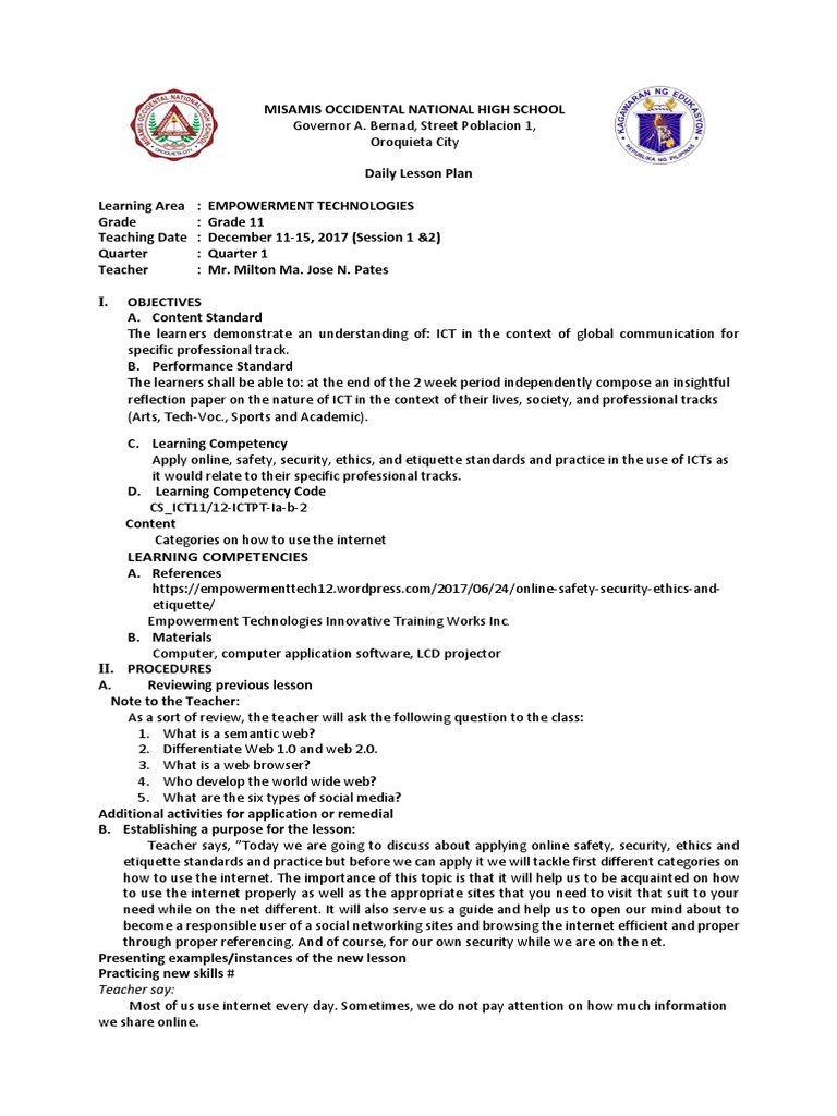 Cs Ict11 12 Ictpt Ia B 1sesion1 | PDF | Internet | Educational Technology