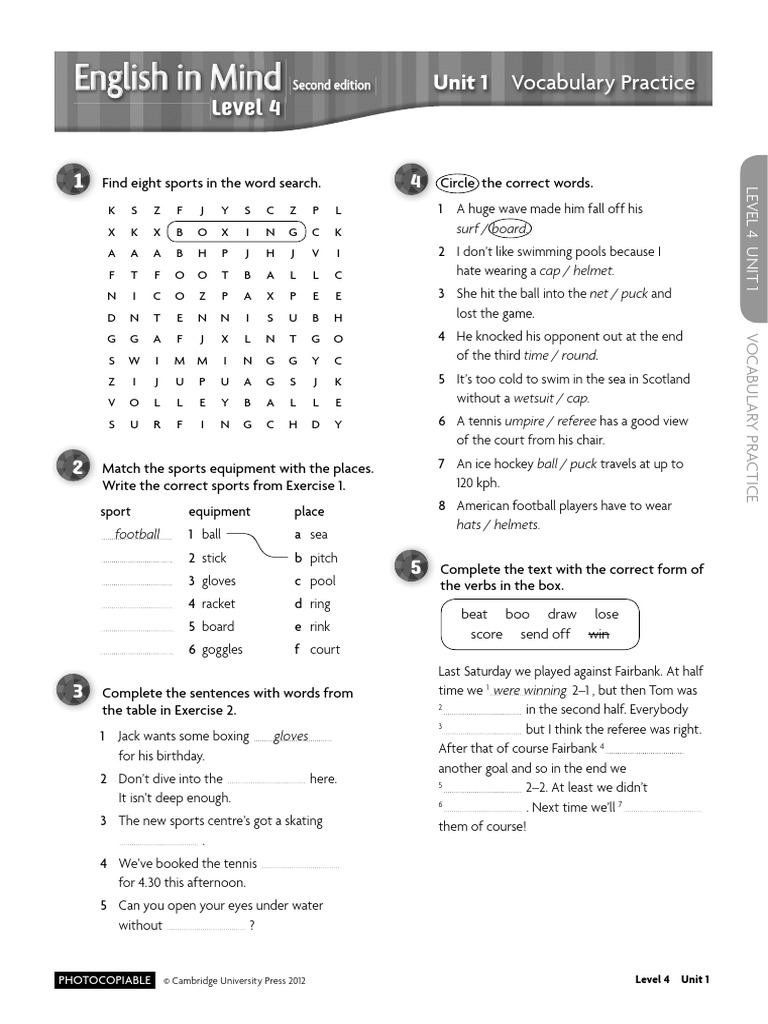 English in Mind 4 2nd Edition Vocabulary Practice Unit 01 | Download ...