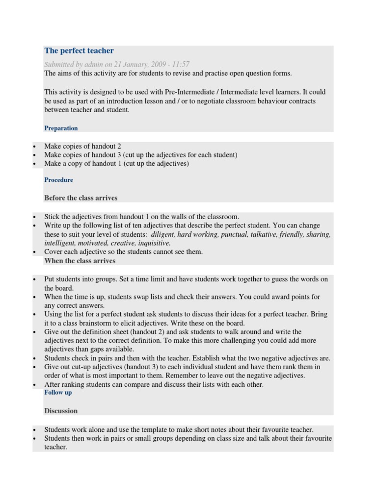 The Perfect Teacher | PDF | Pedagogy | Psychology