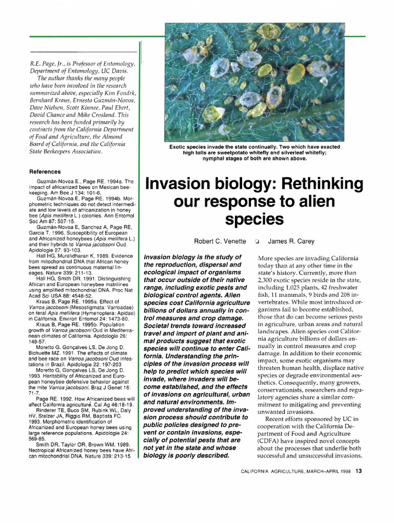Invasion Biology: Rethinking Our Response To Alien Species: References ...