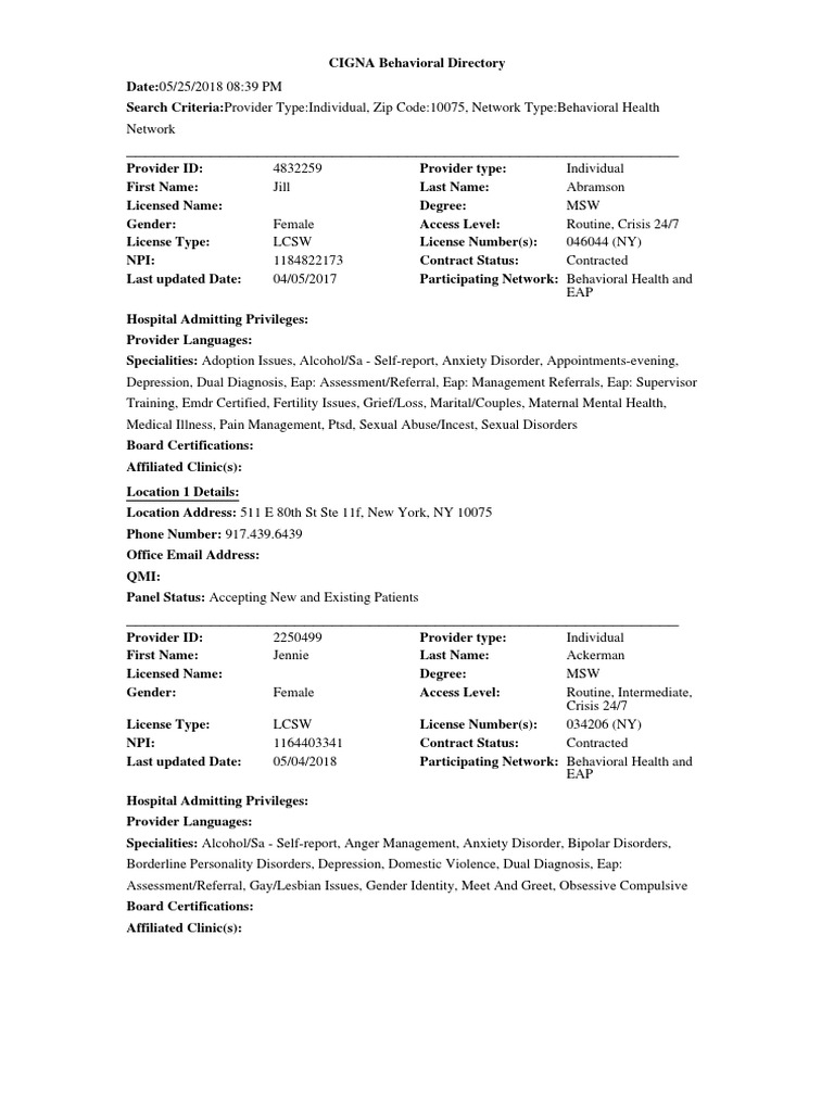 Provider Directory Pdf Mental Disorder Dual Diagnosis