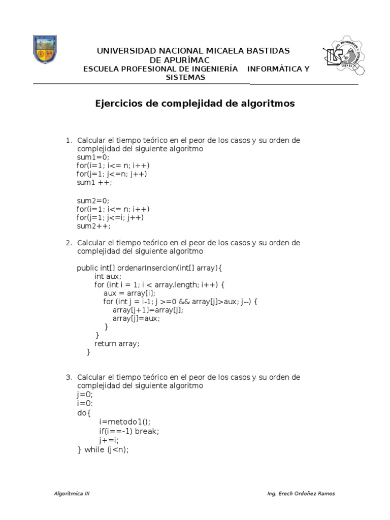 Complejidad Algorítmica: Ejercicios y Análisis | PDF | Algoritmos | Conceptos matemáticos