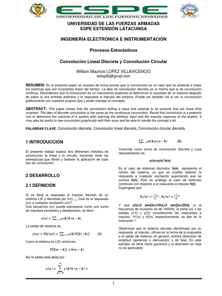 Convolucion Lineal Discreta y Convolucion Circular Paper | PDF ...
