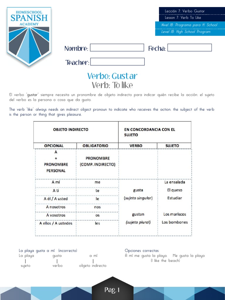 Verbo Gustar | PDF | Alimentos