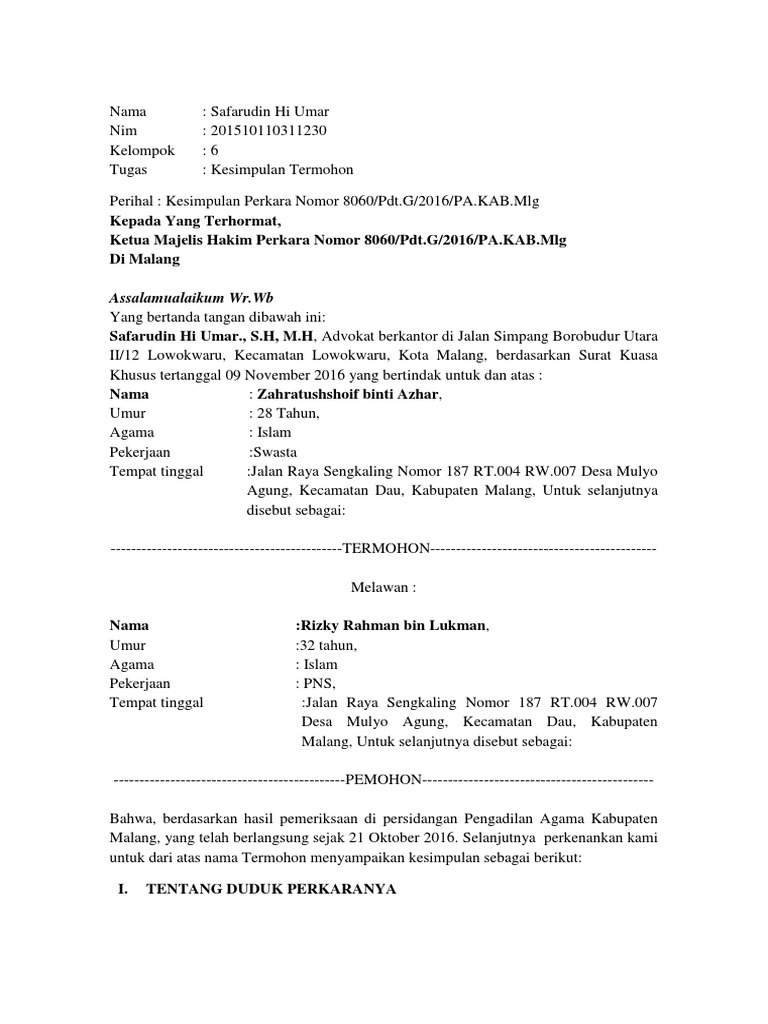 Kesimpulan Termohon Udin | PDF