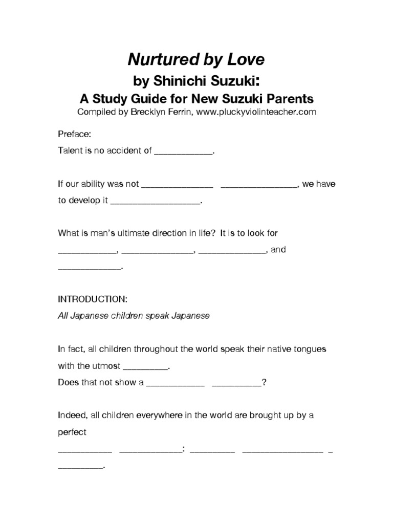 Nurtured by Love Study Guide | PDF | Entertainment (General)