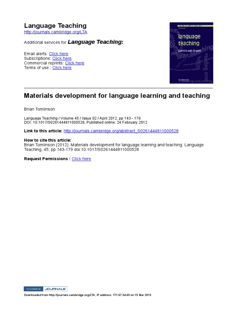Brian Tomlinson - Materials Development For Language Learning and ...