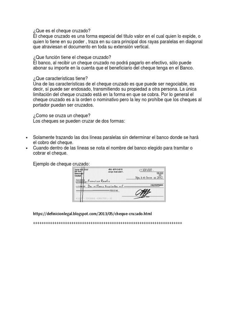 Cheque Cruzado Informacion Completa | PDF | Cheque | Bancario