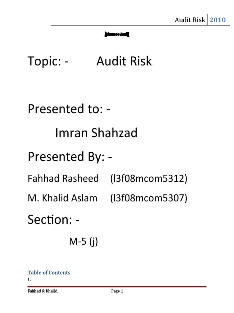 Write Up of Audit Risk | PDF | Audit | Risk