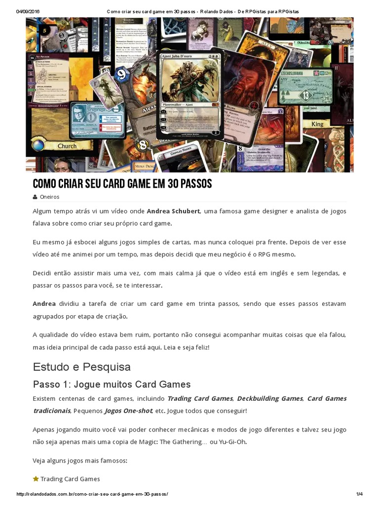 Como Criar Seu Card Game em 30 Passos | PDF | Jogos de Cartas | Videogames