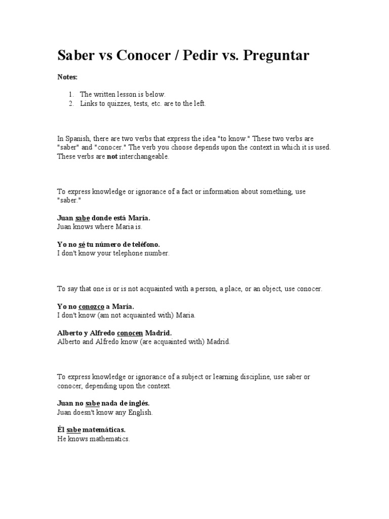 Saber vs Conocer n Pedir vs Preguntar | Question | Linguistic Typology