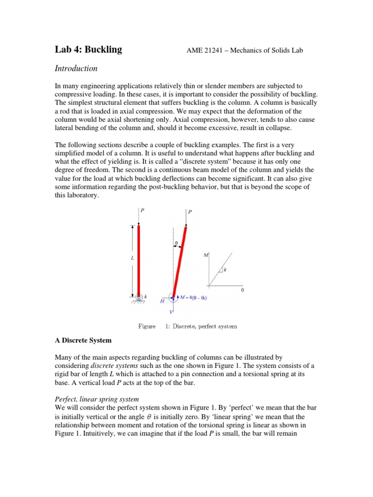 Lab 4: Buckling: A Discrete System | PDF | Buckling | Mechanical Engineering