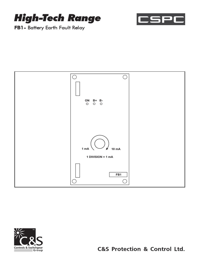 Battery Earth Fault Relay FB1 Overview | PDF | Relay | Battery ...