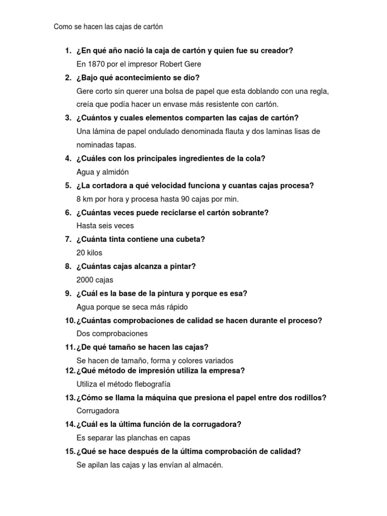 Cajas de Carton Preguntas | PDF