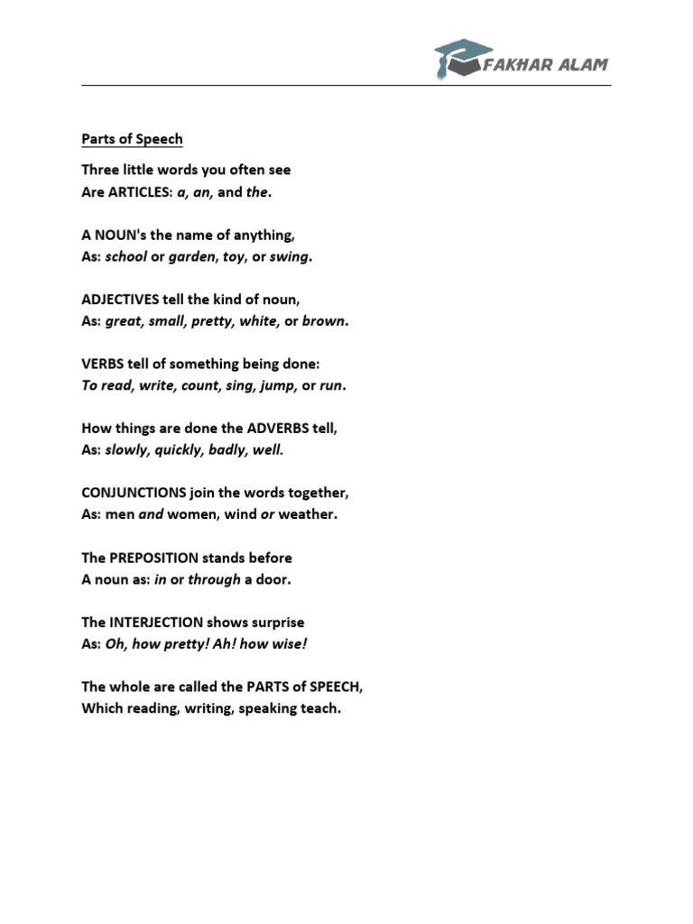 Parts of Speech-Poem | PDF