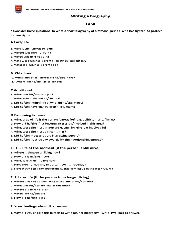 Writing A Biography TASK | PDF