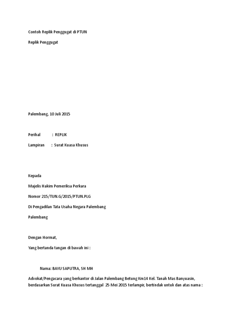 Contoh Replik | PDF | Hukum