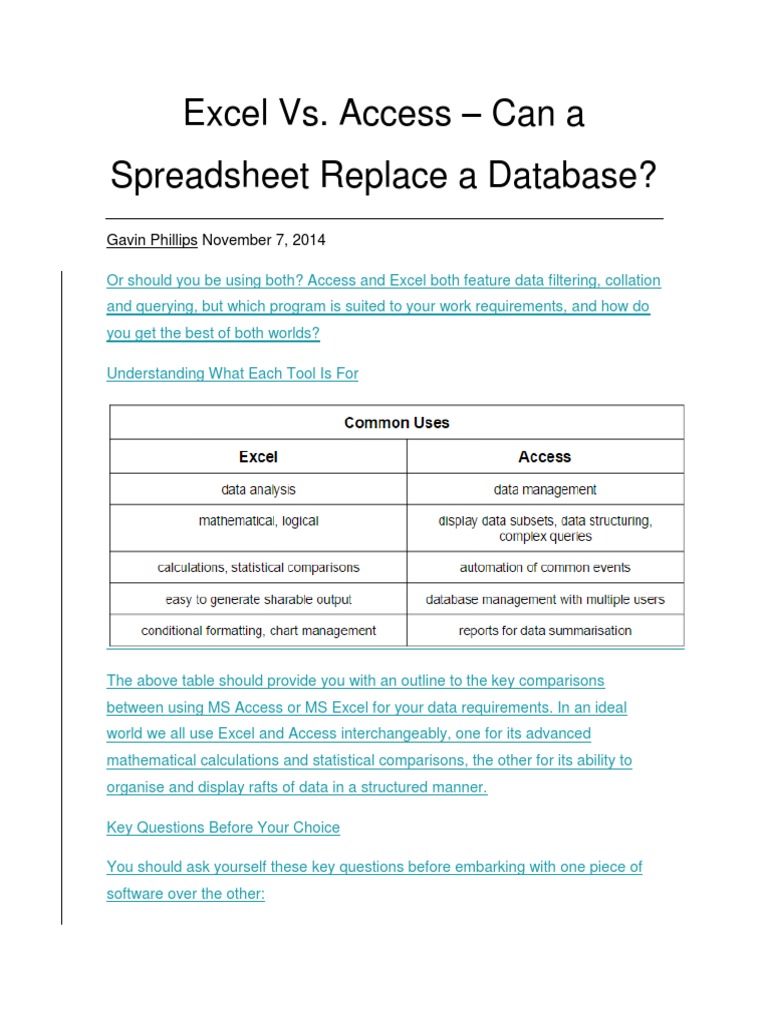Excel vs Access | Microsoft Excel | Microsoft Access
