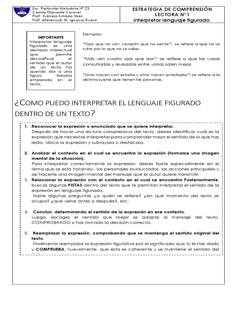 Interpretar Lenguaje Figurado: Guía Práctica | PDF | Lectura (proceso ...