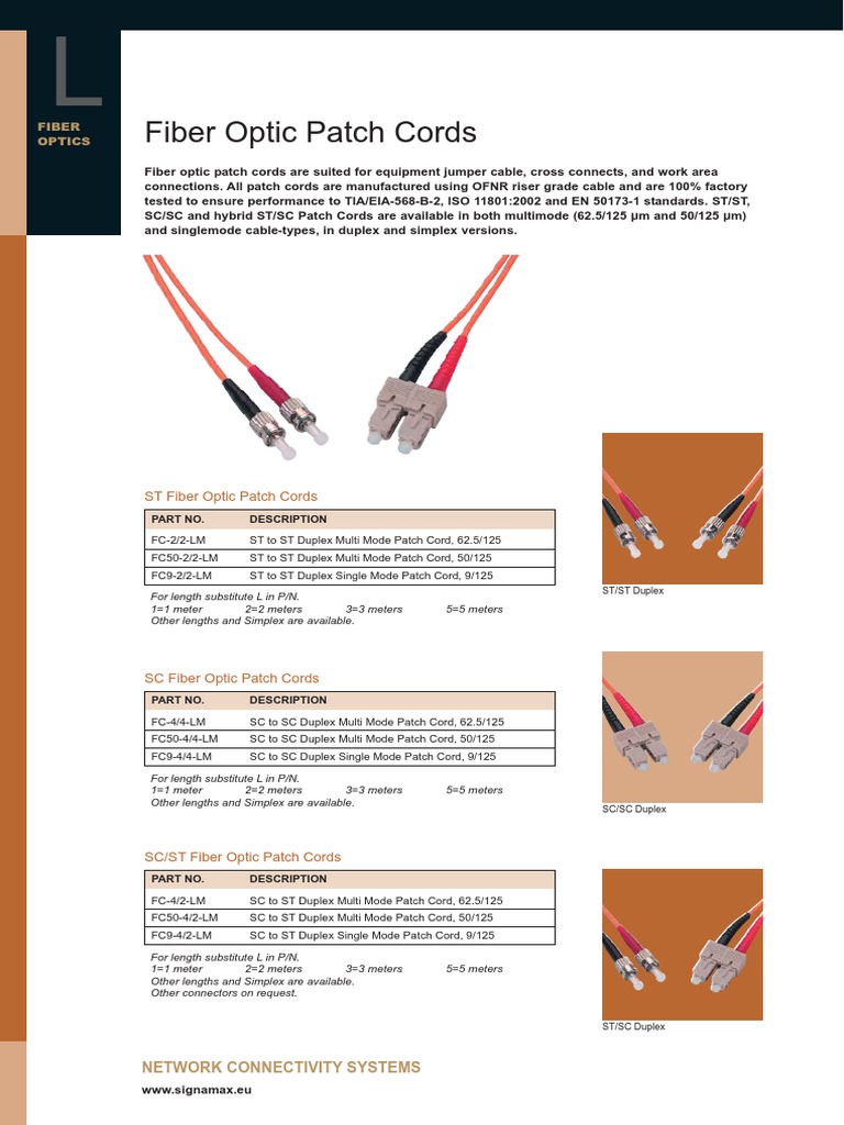 Datasheet Signamax Fiber Optic Patch Cord | PDF | Computer Hardware ...