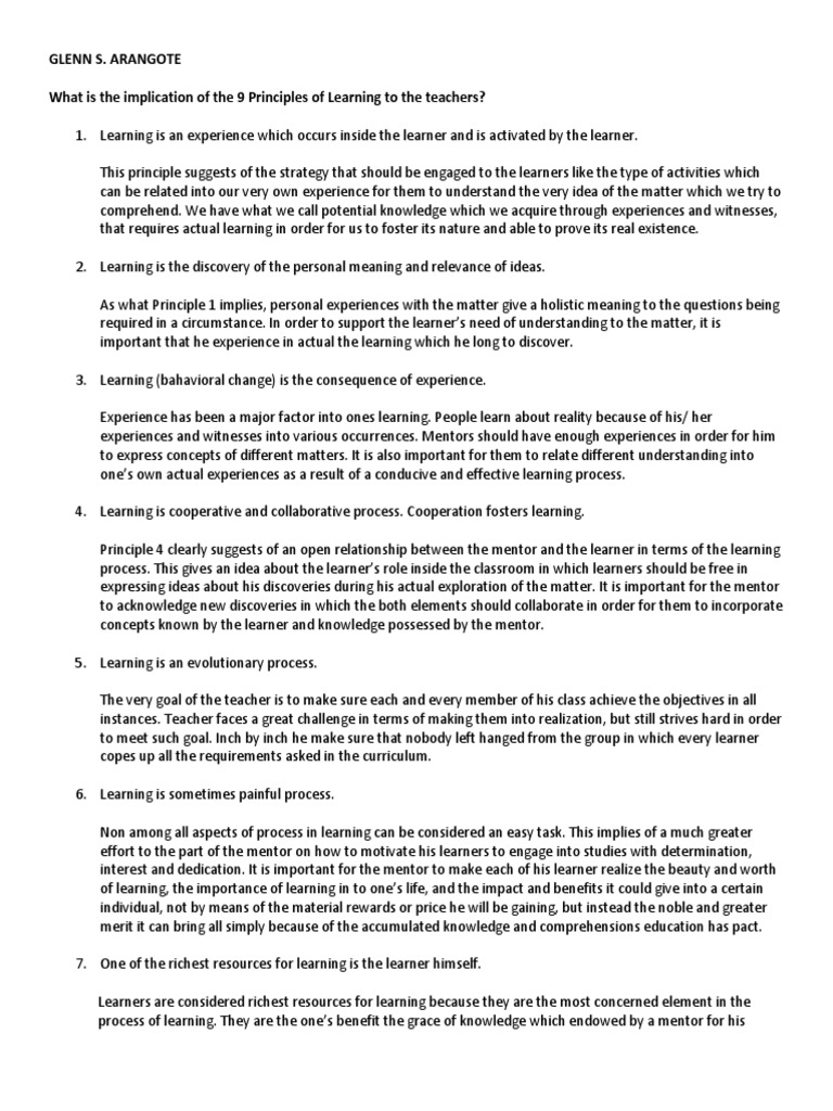 Implications of 9 Learning Principles | PDF | Mentorship | Experience