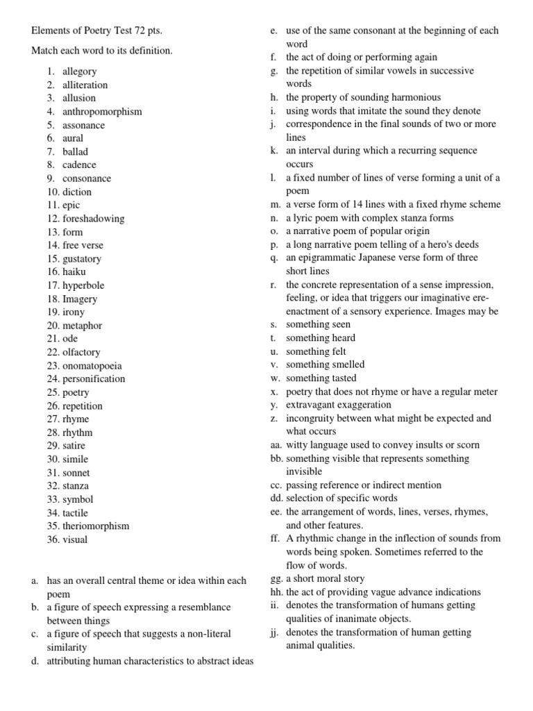 Elements of Poetry Test | PDF | Poetic Devices | Poetry
