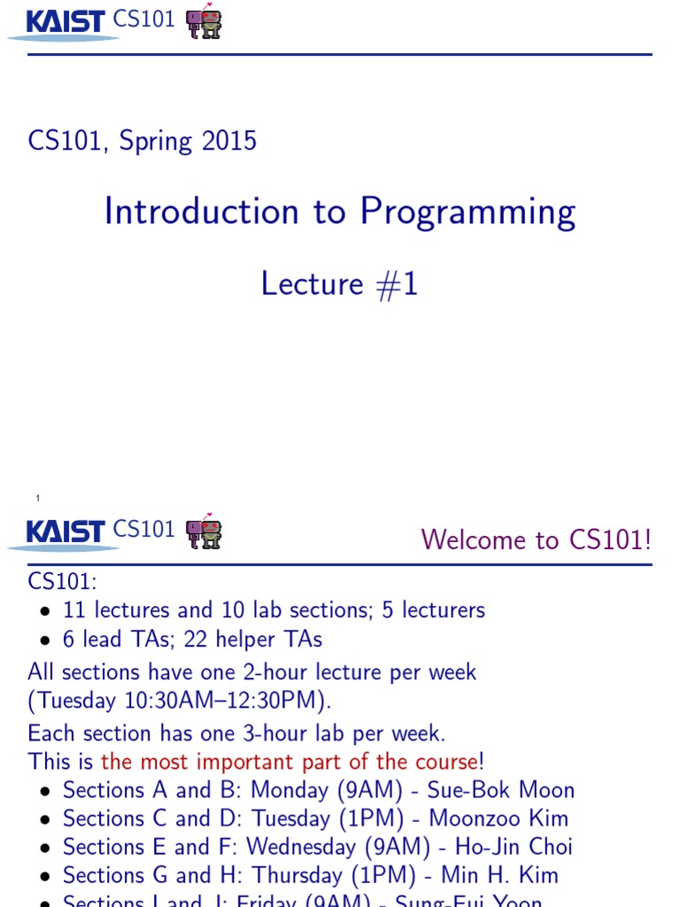 Lecture1 Handout PDF | PDF | Computer Program | Programming Lecture1 Handout PDF | PDF | Computer Program | Programming