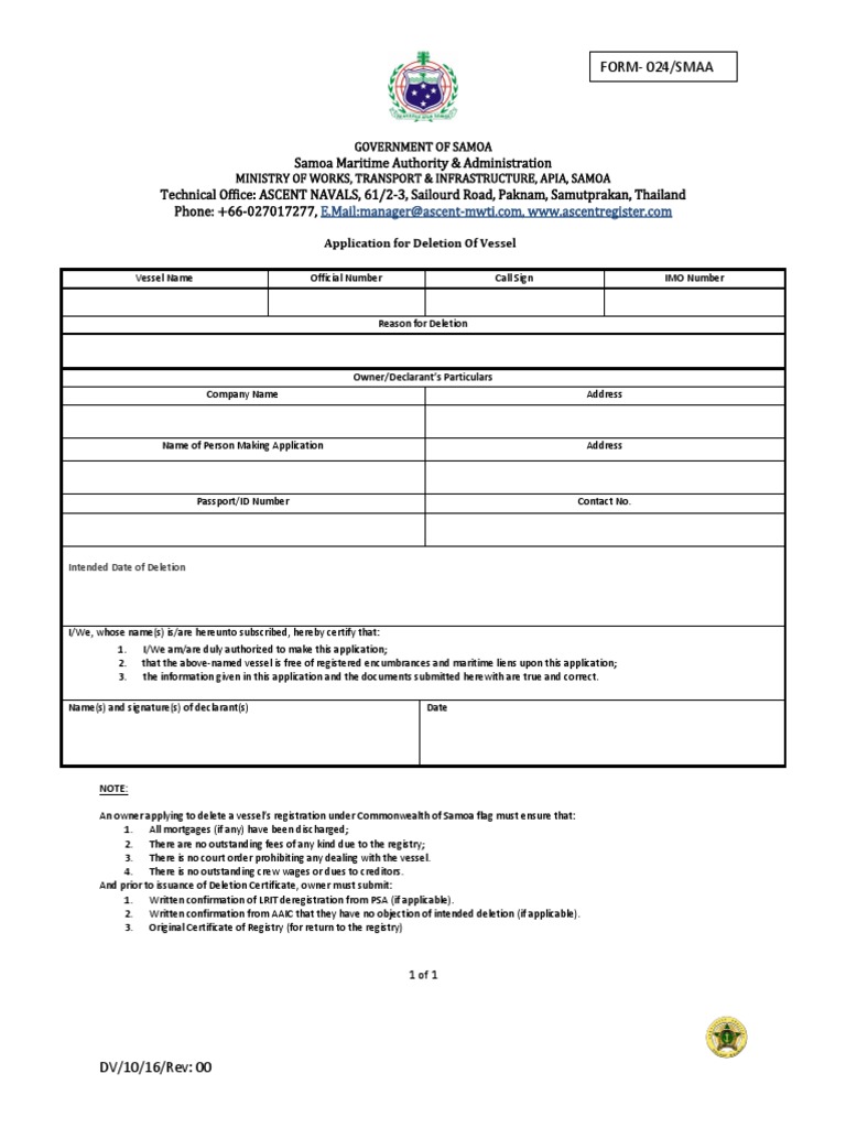 024 Application For Deletion of Vessel | PDF | Common Law | Government ...