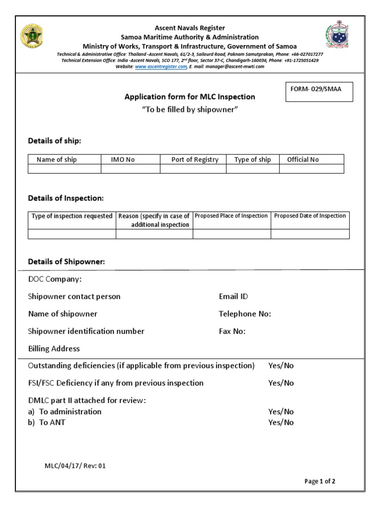 029 Application Form Mlc Inspection Pdf Business
