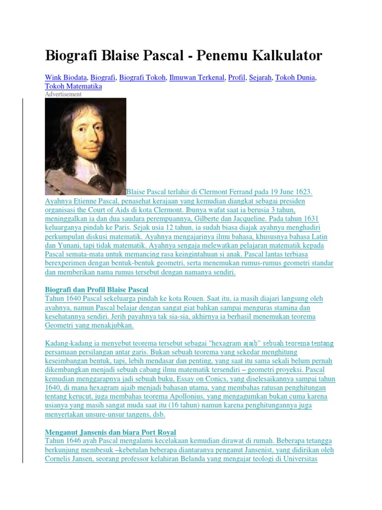 Biografi Blaise Pascal | PDF