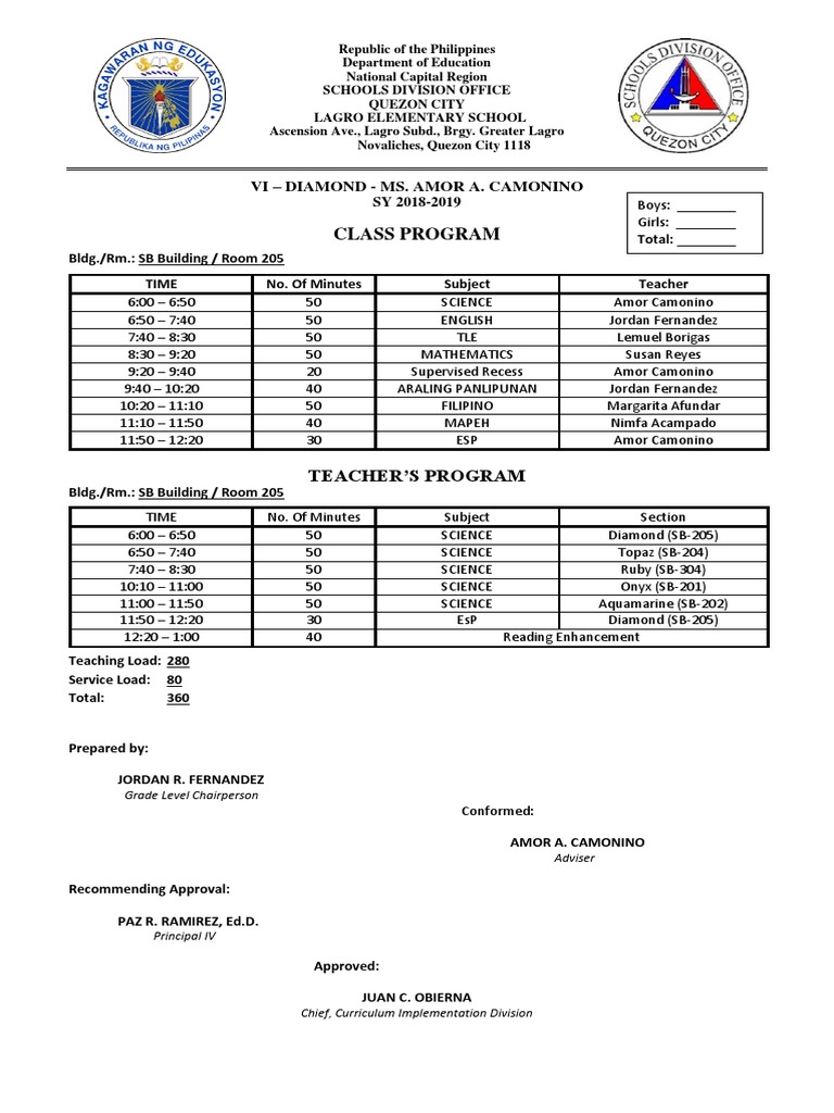 Individual Class Program 2018-2019 Sample | PDF | Metro Manila | Gemstone
