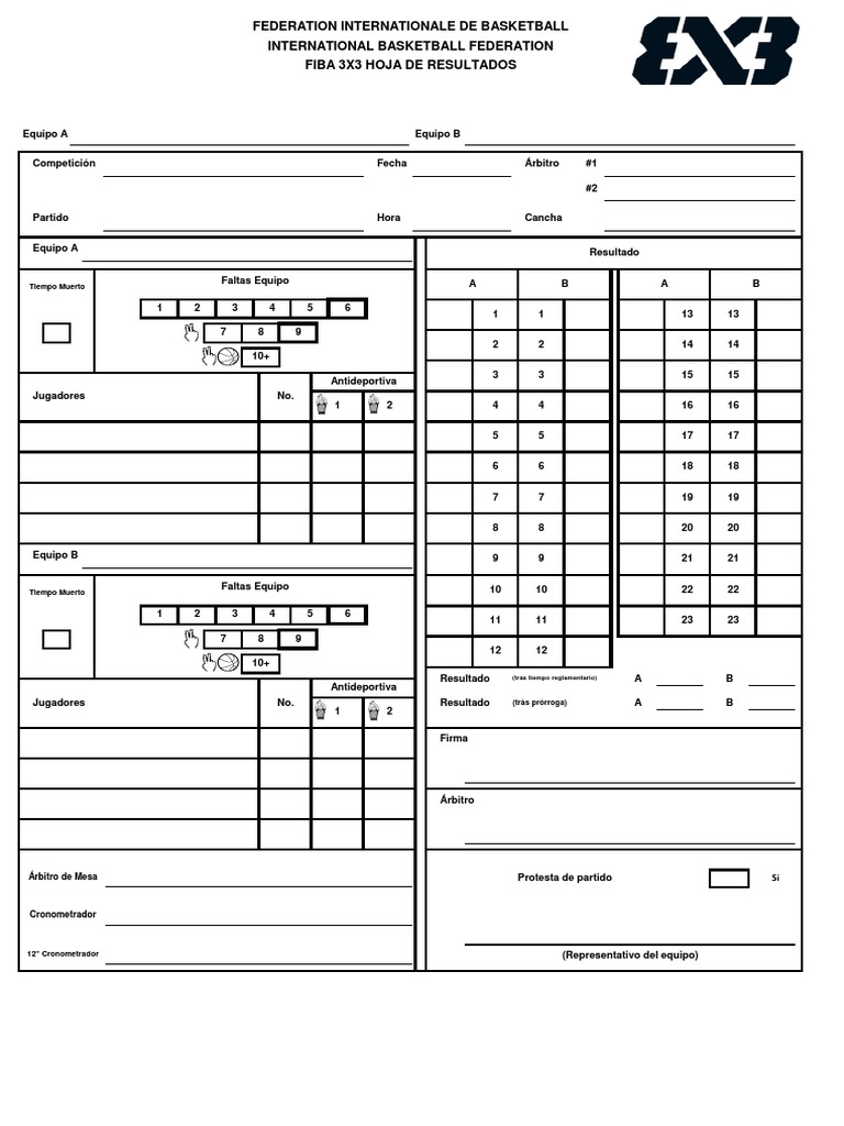 FIBA 3x3 Scoresheet ESP PDF | PDF | Árbitro | Juegos de habilidad física
