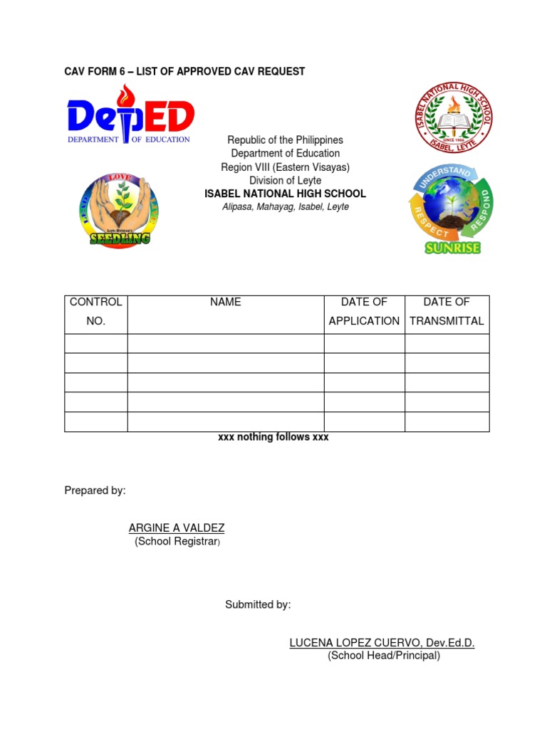 CAV Form 6 Approval List | PDF