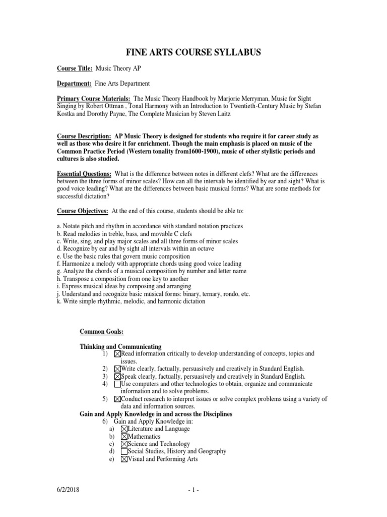 AP Theory Syllabus | PDF | Chord (Music) | Harmony