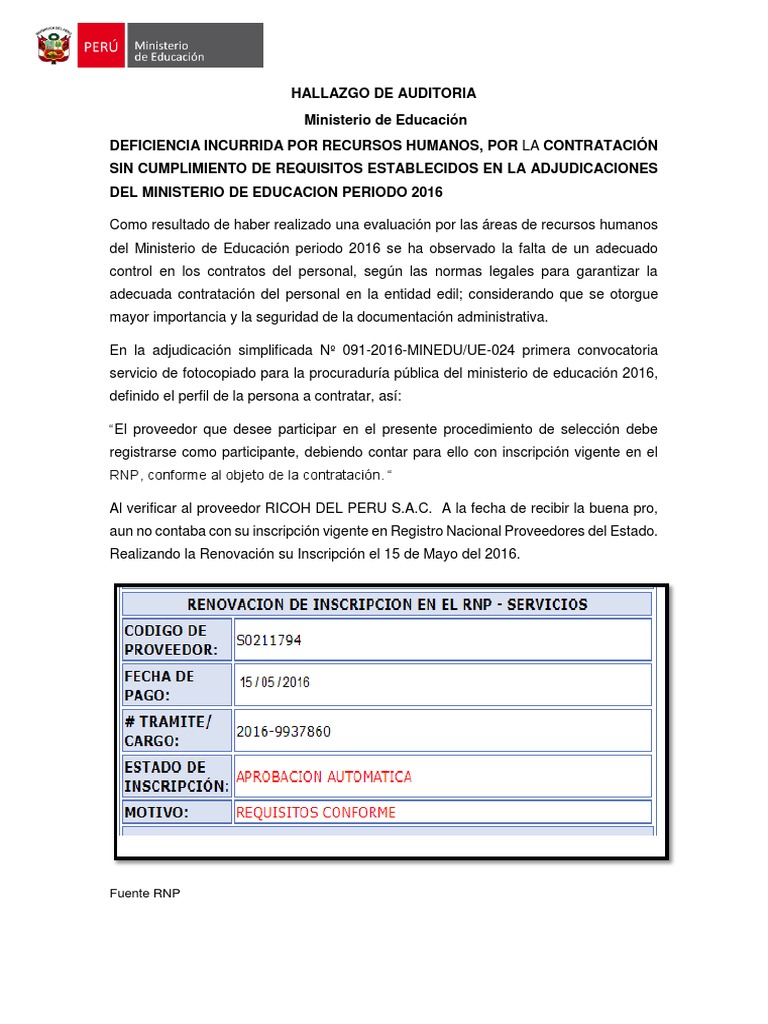 Hallazgo de Auditoria | PDF | Gestión de recursos humanos | Gobierno