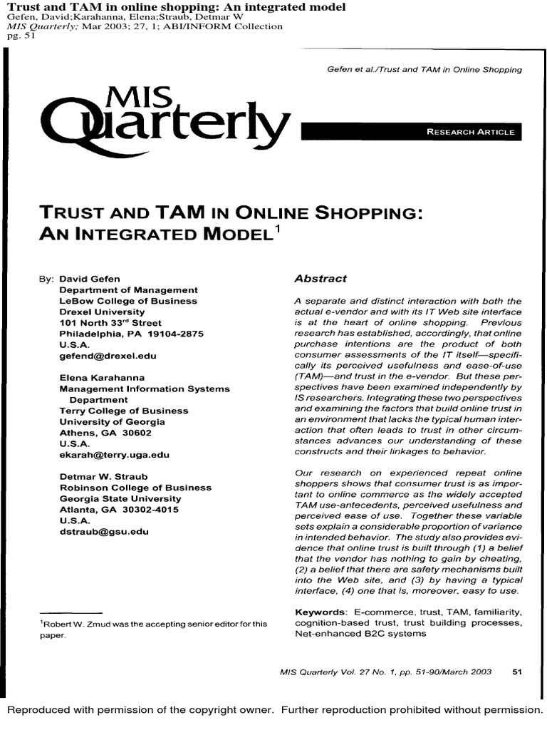 Trust and TAM in Online Shopping PDF | PDF | Copyright Law | Law