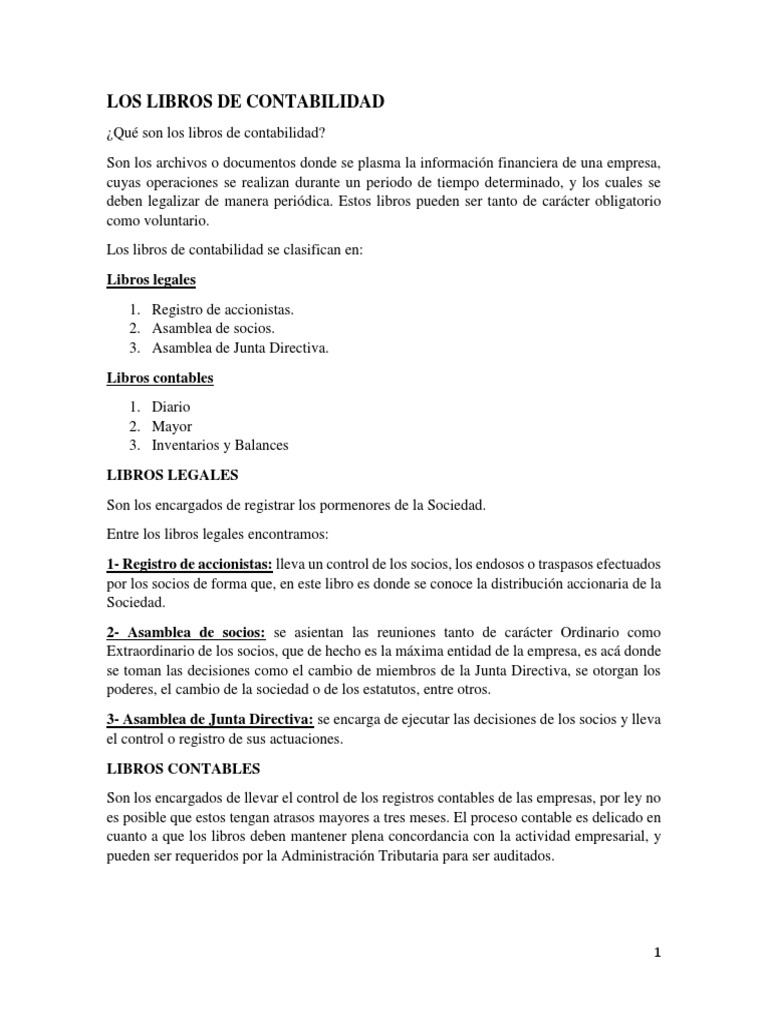 Los Libros de Contabilidad (Legales y Contables) | PDF | Contabilidad ...
