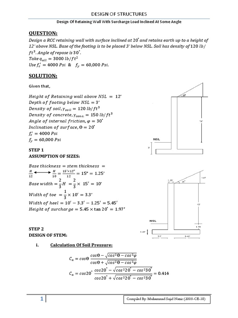 Design of Structures: Design of Retaining Wall With Surcharge Load ...