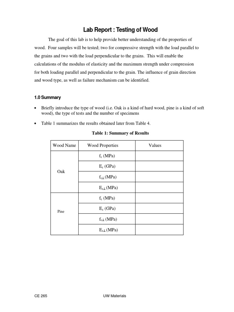 Lab Report: Testing of Wood: 1.0 Summary | Download Free PDF | Strength ...