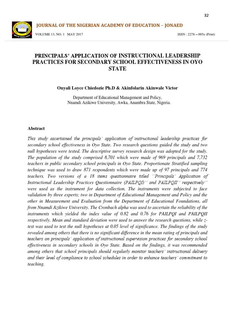 Instructional Leadership in Oyo Schools | PDF | Teachers | Curriculum