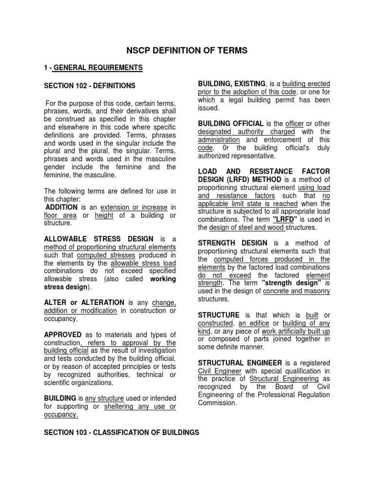 NSCP Definition of Terms | PDF | Beam (Structure) | Prestressed Concrete