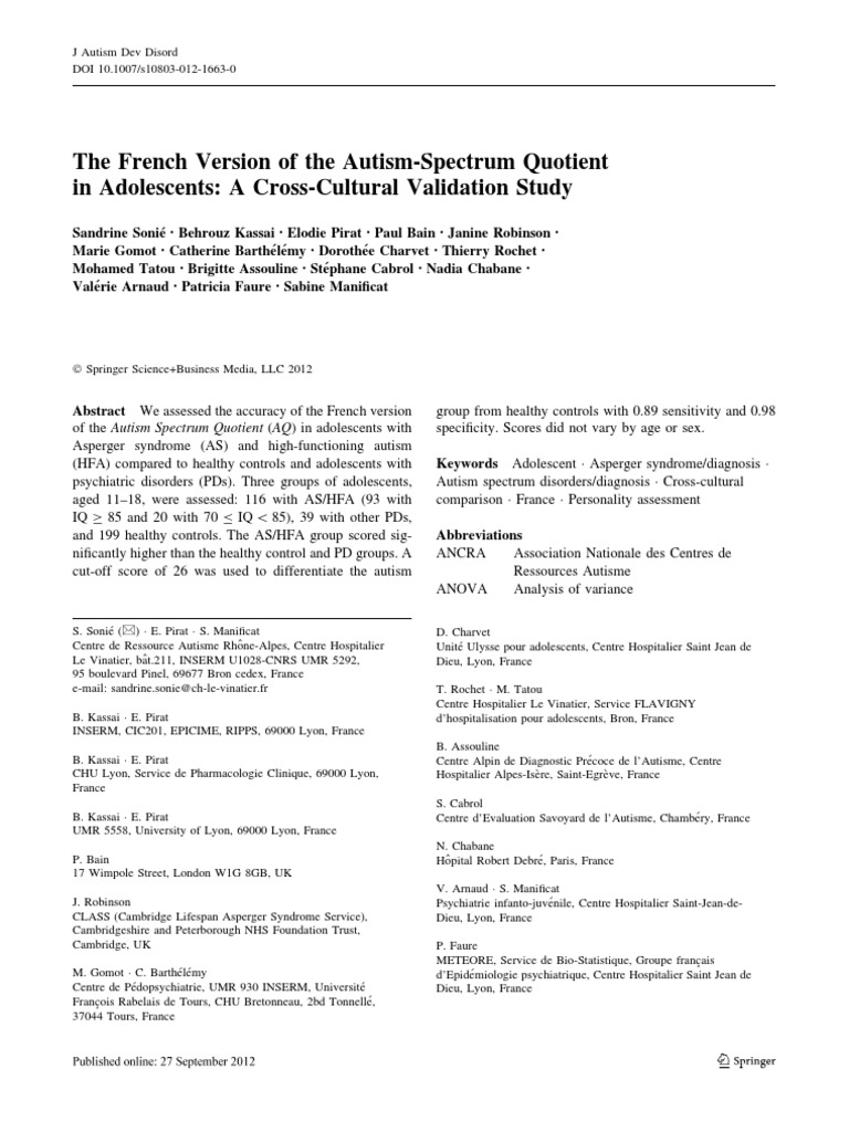 French Autism-Spectrum Quotient Study | PDF | Autism Spectrum | Autism
