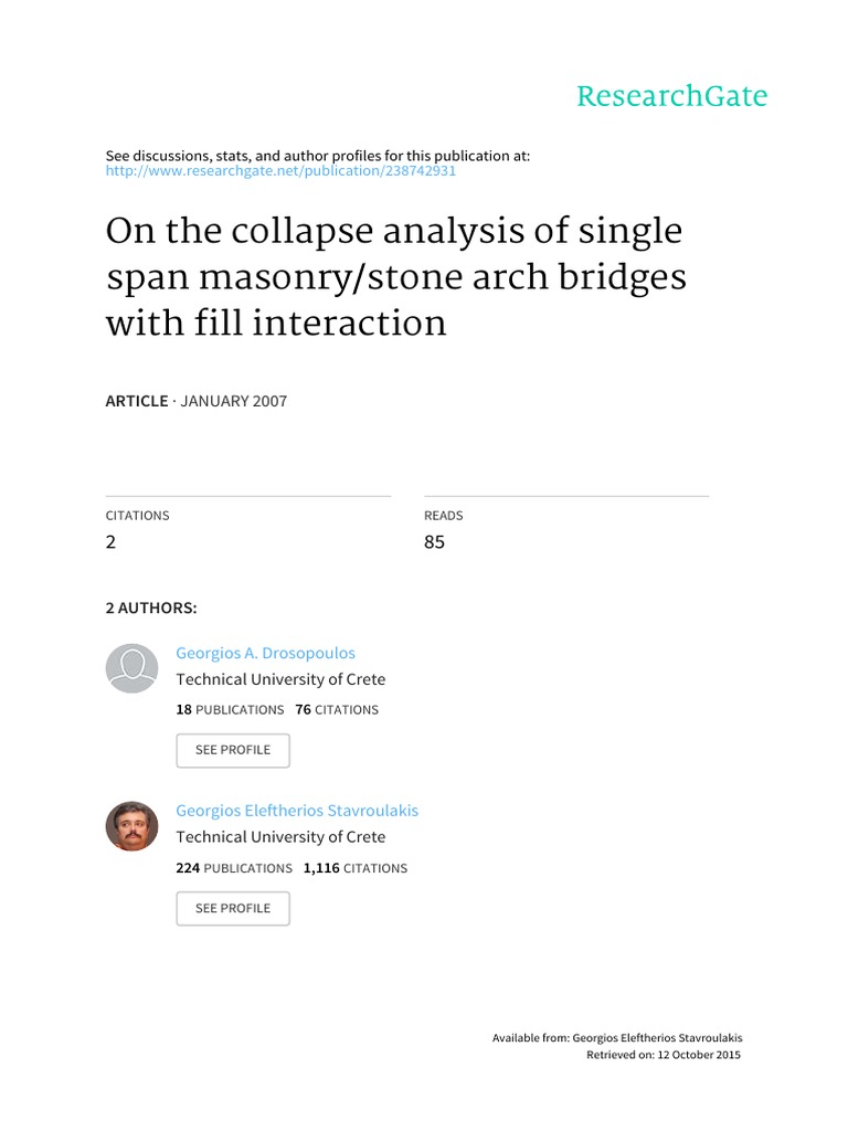 On The Collapse Analysis of Single Span Masonry/stone Arch Bridges With Fill Interaction ...