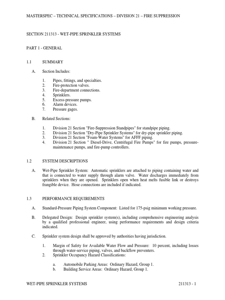 Masterspec For Sprinklers | PDF | Fire Sprinkler System | Pipe (Fluid ...