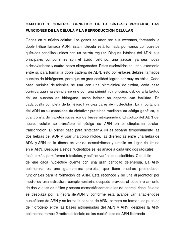 Resumen Capitulo 3 Guyton | PDF | Rna | Adn