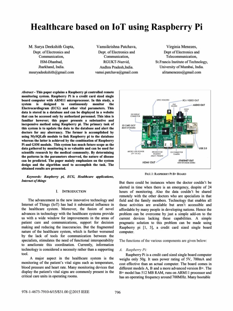 Healthcare Based On Lot Using Raspberry Pi: M. Surya Deekshith Gupta ...