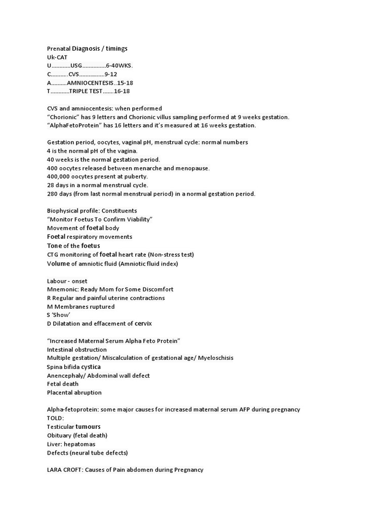 Obstetrics Mnemonics | PDF | Miscarriage | Childbirth